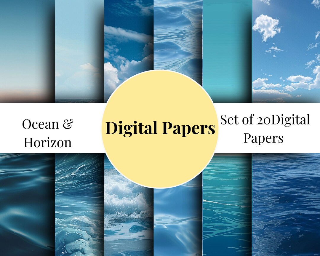 Ocean and Horizon Digital Paper - 20 PNG Images of Beautiful Ocean ...