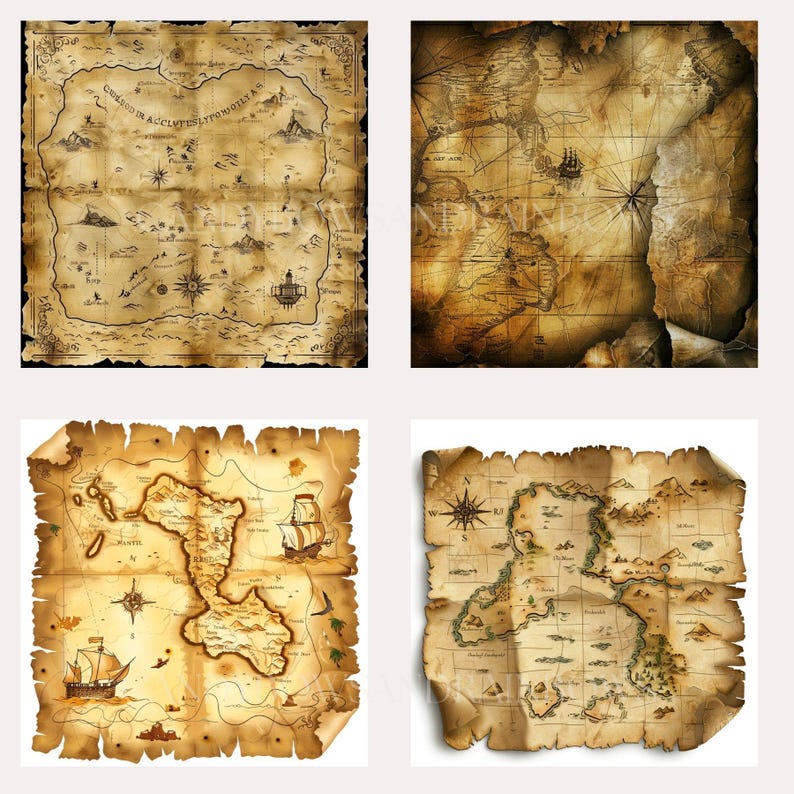Pirate Treasure Map Digital Paper 15 PNG Images of Treasure Maps Prints ...