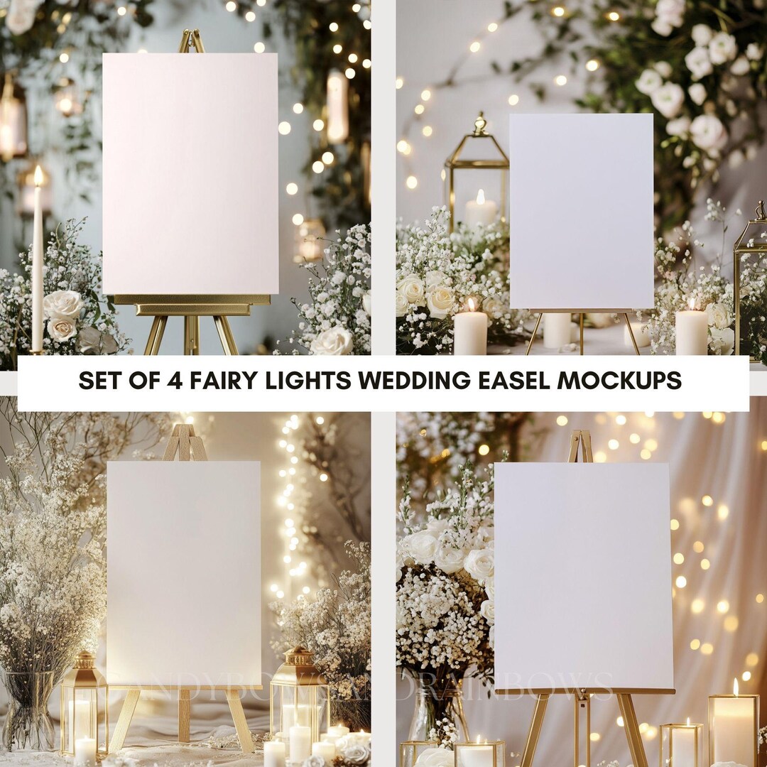 Wedding Easel Sign Mockup - Welcome Sign Wedding Mockup - Fairy Lights ...