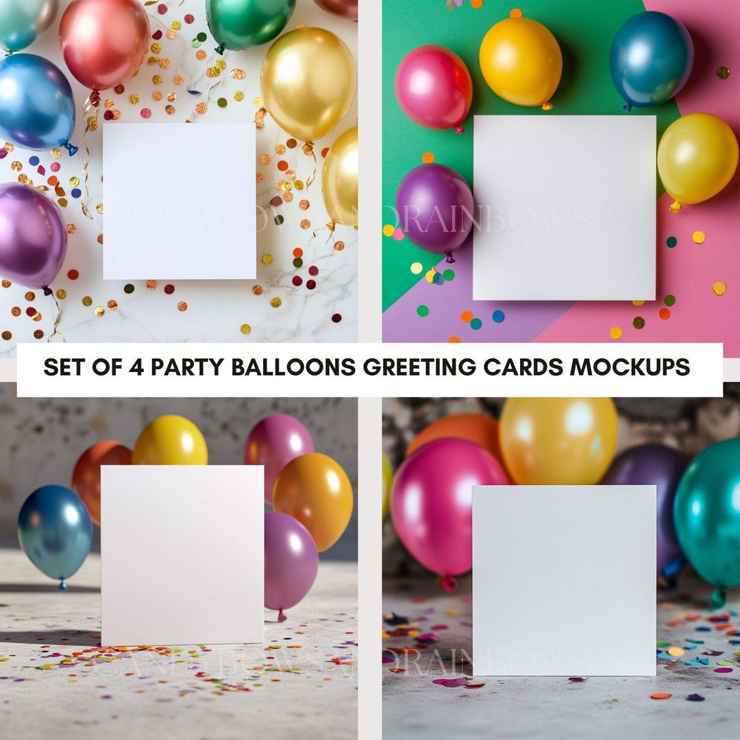 Party Balloons Greetings Card Mockup - Bright Coloured Party Balloons ...