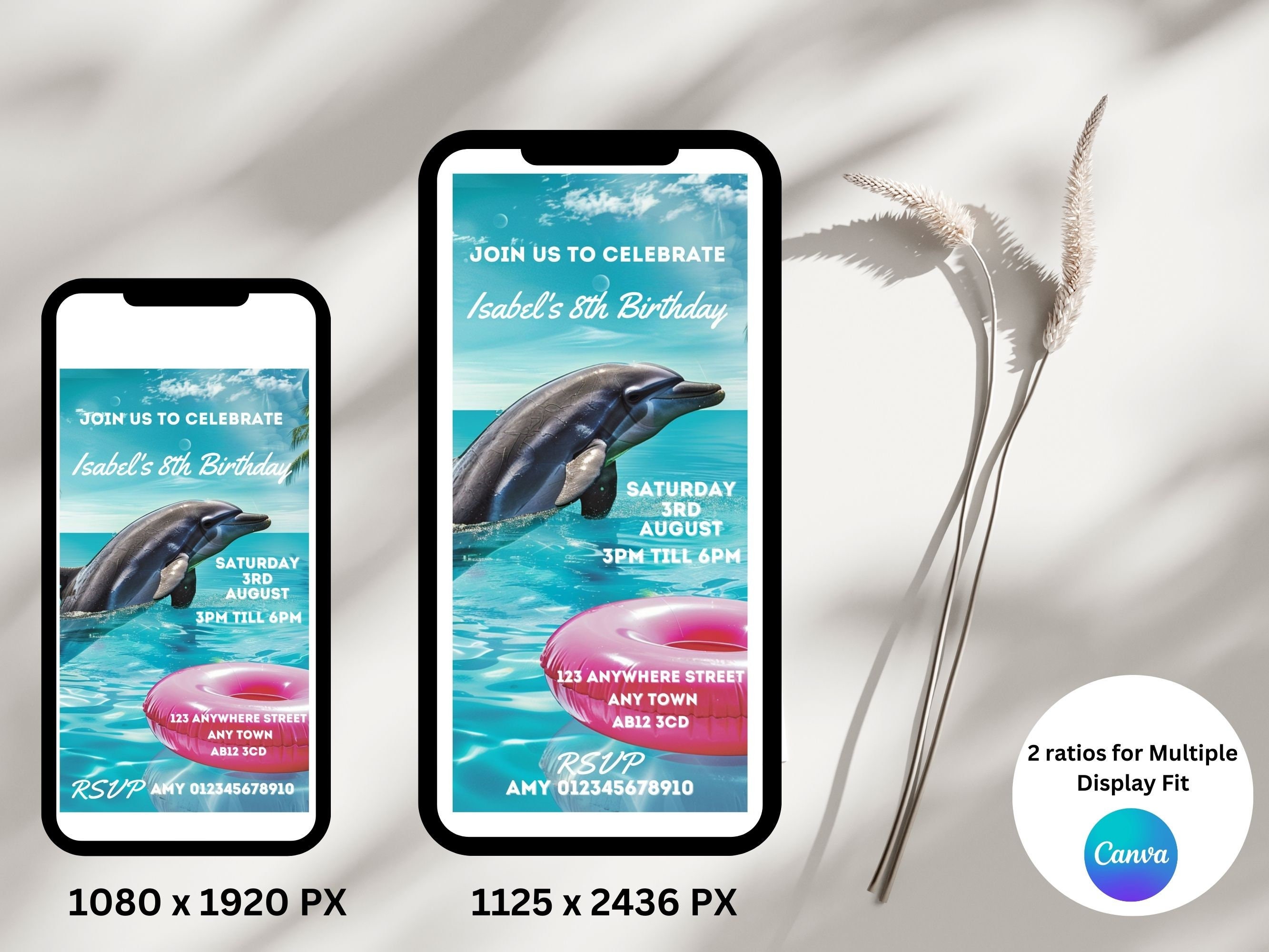 EDITABLE Dolphin Birthday Party Invitation Template DIGITAL DOWNLOAD ...