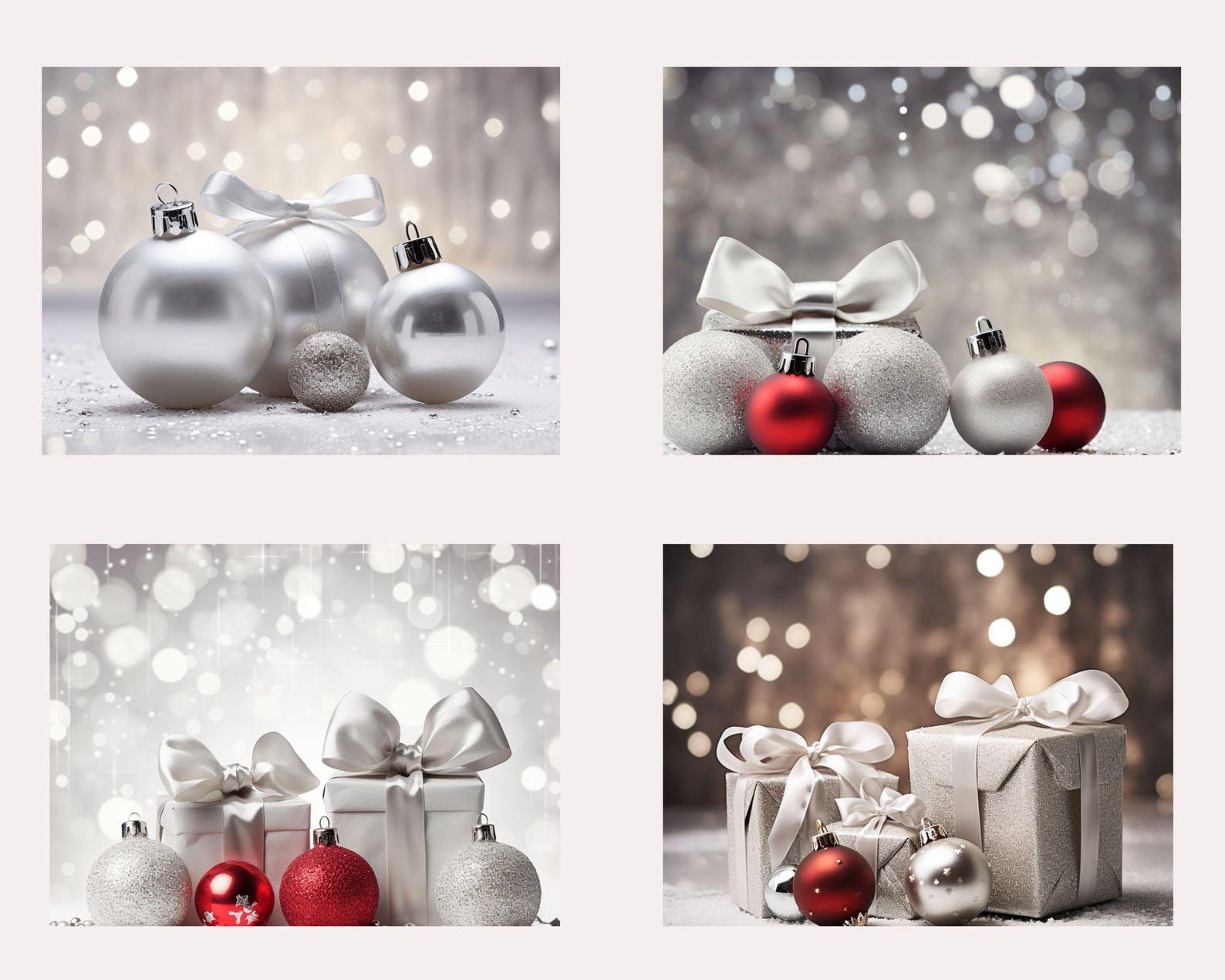 Christmas Baubles Digital Background Paper - 15 Red and Silver ...