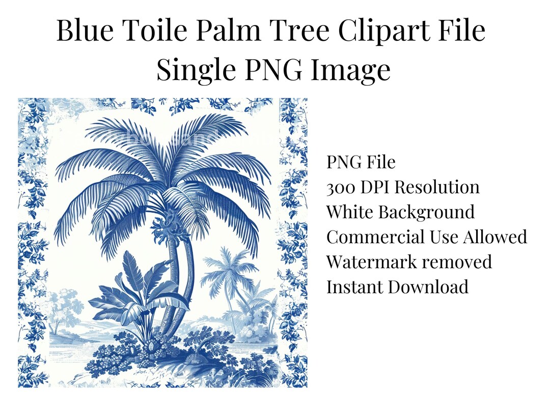 Blue Toile Palm Tree Tile Single PNG Image - Commercial Use Allowed - Etsy