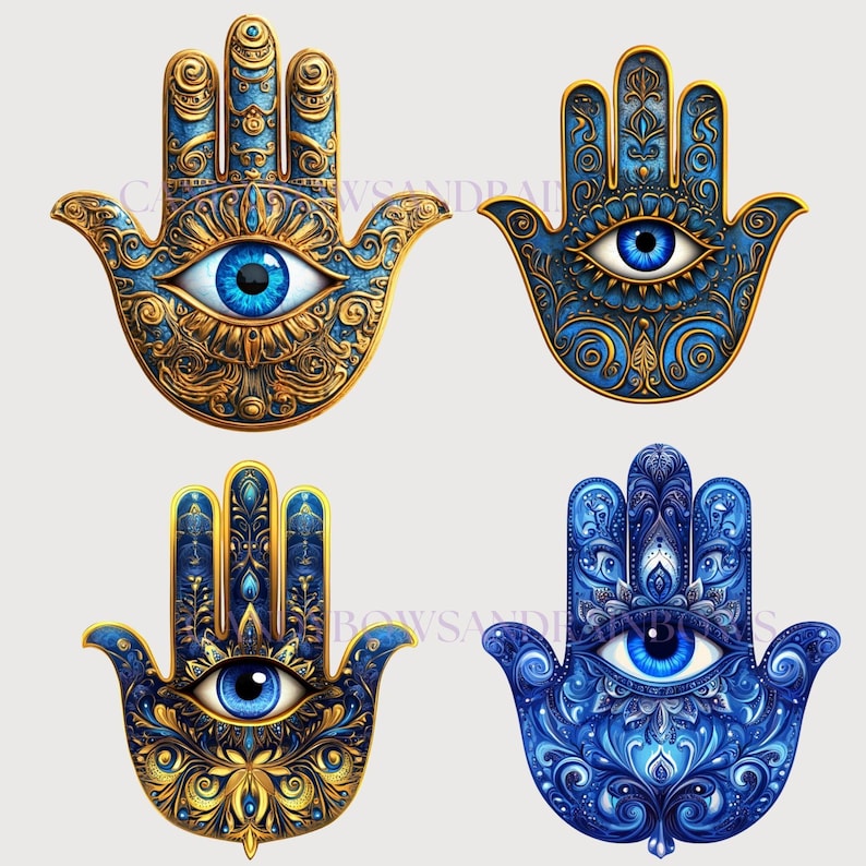 Hamsa Hand Including Evil Eye Clipart - 30 PNG Images of Hamsa Hands ...