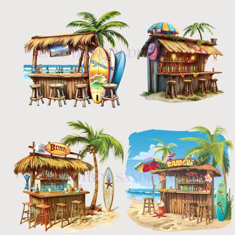 Beautiful Tiki Style Beach Bar Surf Bar Clipart - 12 High Quality PNG ...