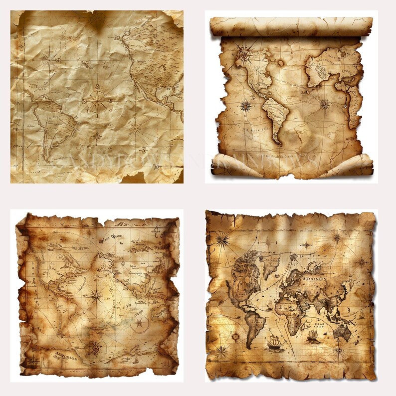 Pirate Treasure Map Digital Paper - 15 PNG Images of Treasure Maps ...
