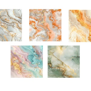 Coloured Marble Gold Digital Paper Set 2 - 25 PNG Images of Beautiful ...