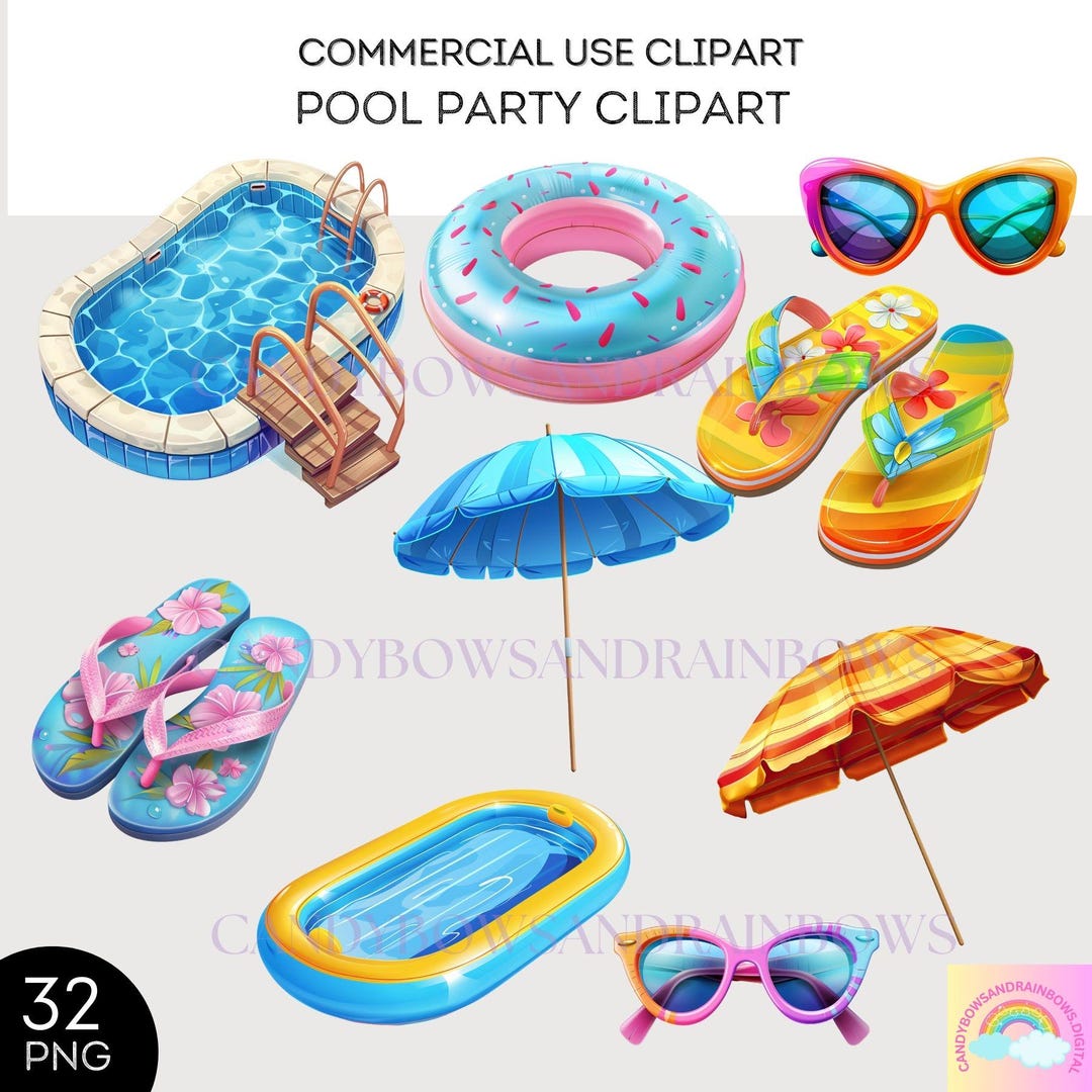 Cute and Colourful Pool Party Clipart - 32 High Quality PNG Images ...