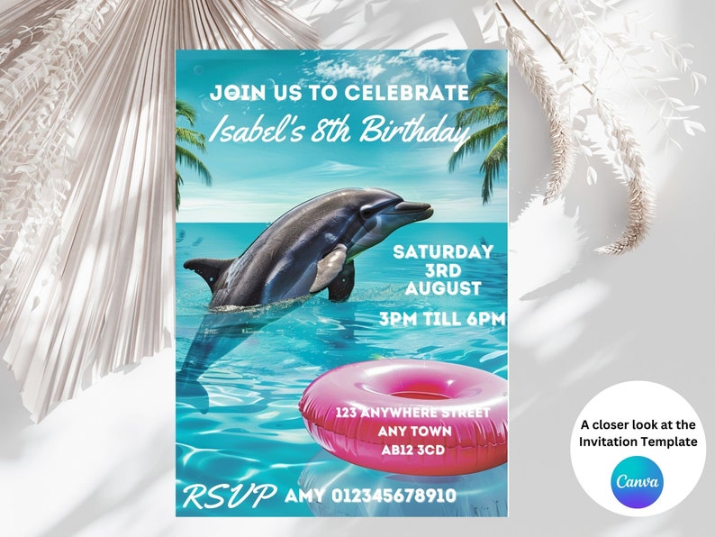 EDITABLE Dolphin Birthday Party Invitation Template DIGITAL DOWNLOAD ...