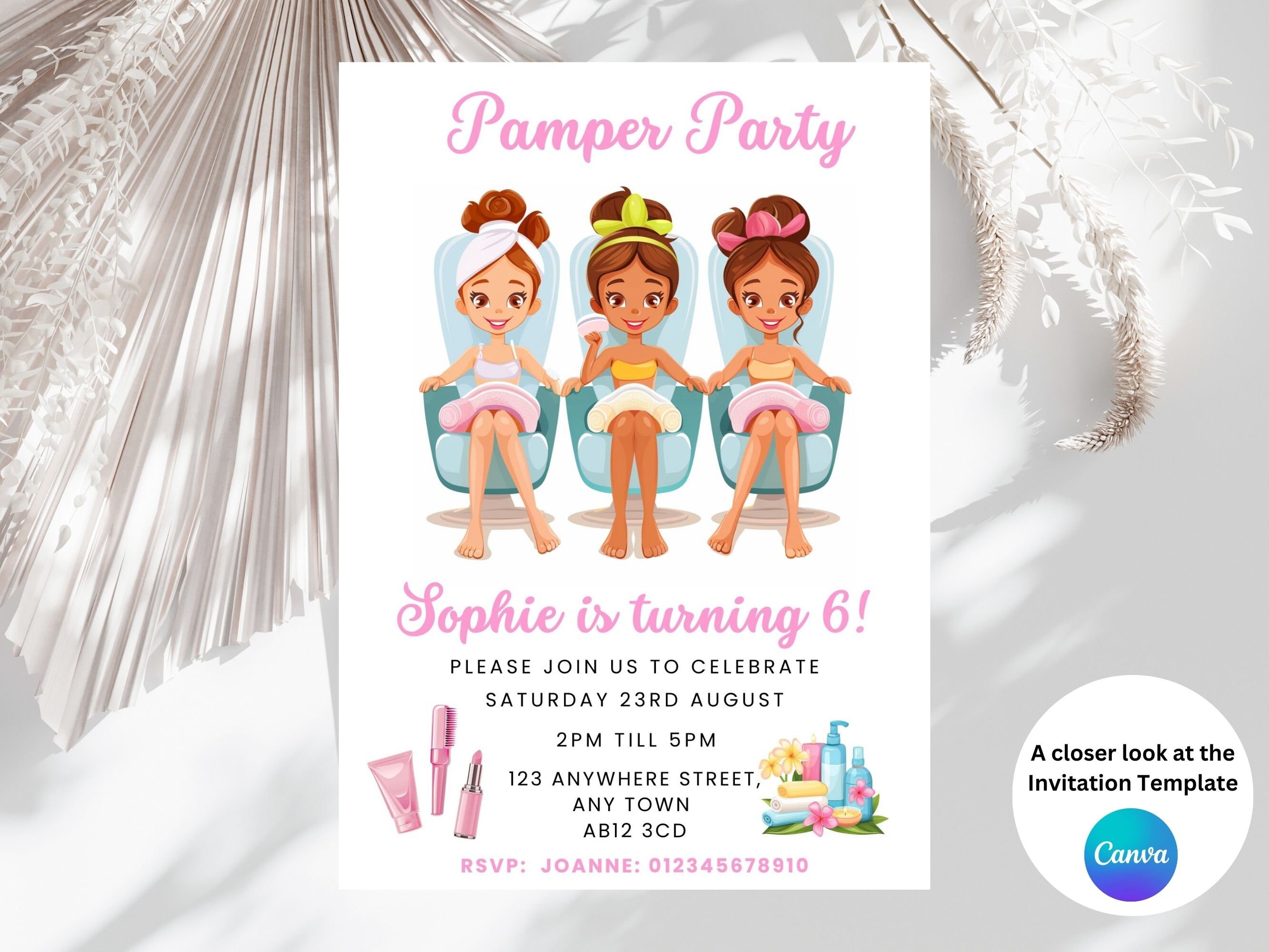 EDITABLE Birthday Party Invitation Template DIGITAL DOWNLOAD Spa Pamper ...