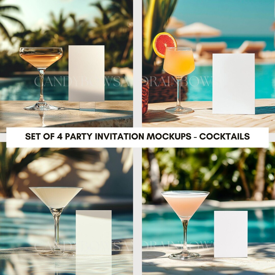 Cocktail Party Invitation Mockup - Tropical Background Party Invite ...