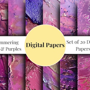 Shimmering Pink and Purple Digital Paper - 20 PNG Images of Shimmering ...
