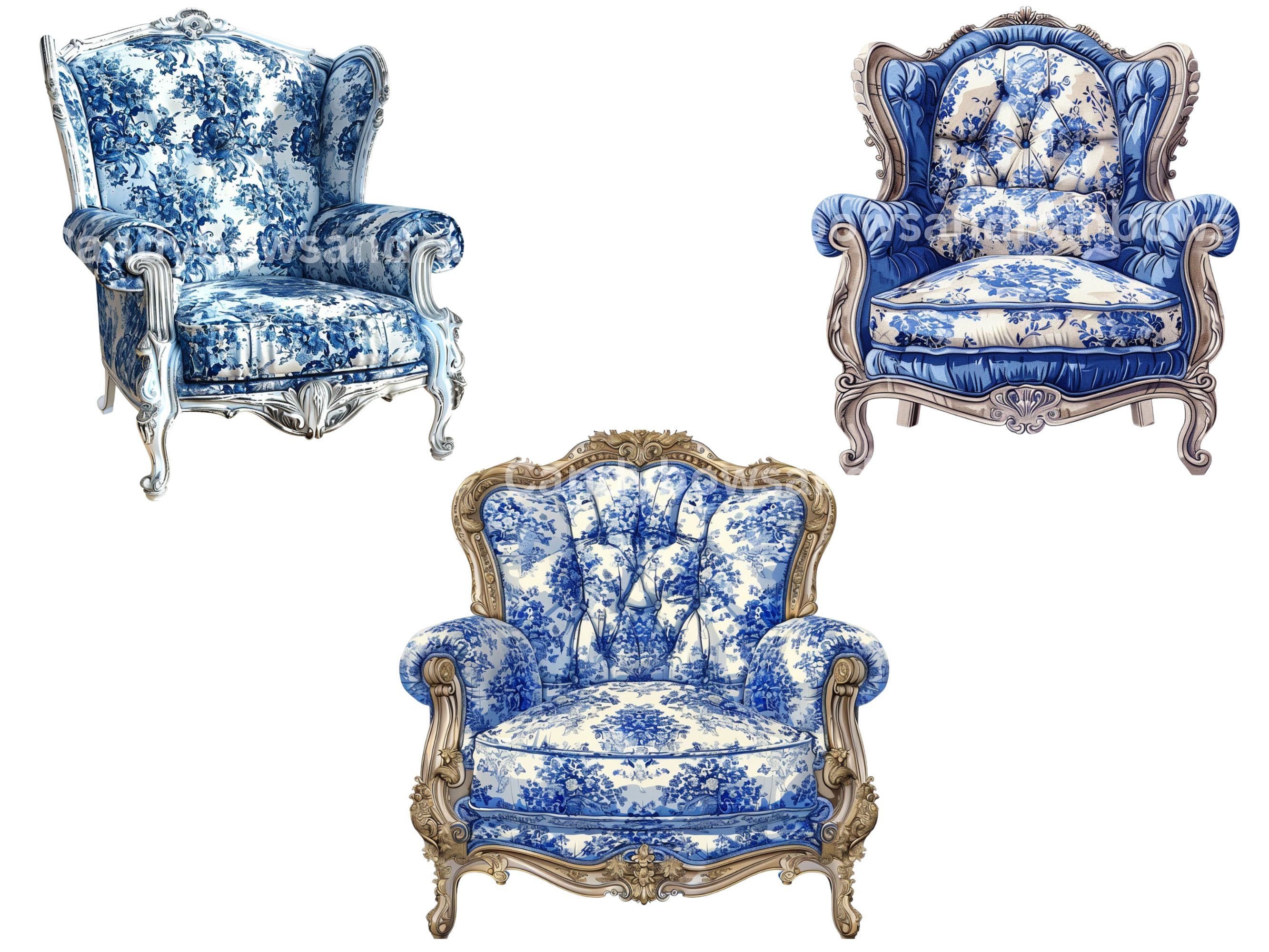 Blue Toile Clipart Upholstered Chairs - 20 PNG Images of Blue Toile ...