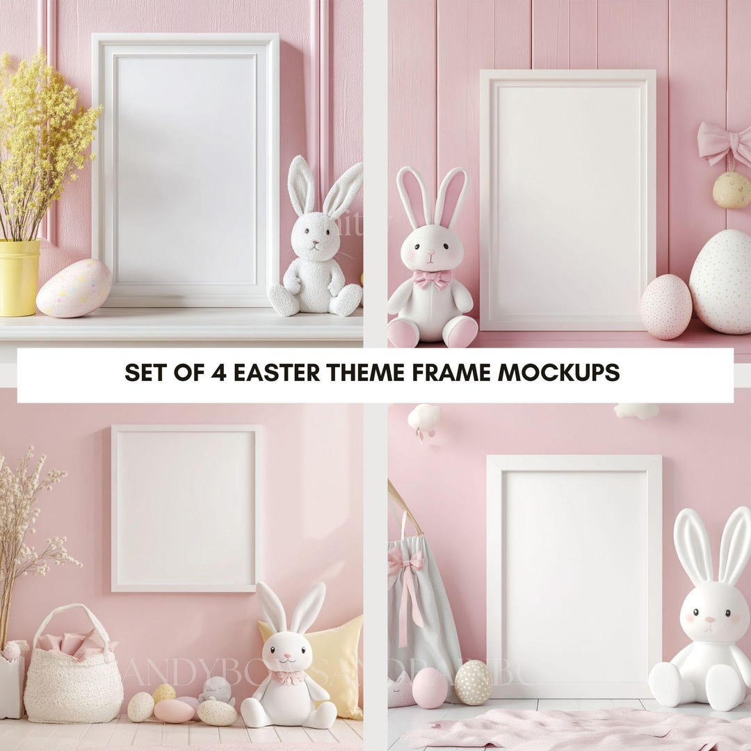 Pink Easter Theme Nursery Frame Mockup - Frame Mockup - Wooden Frame ...