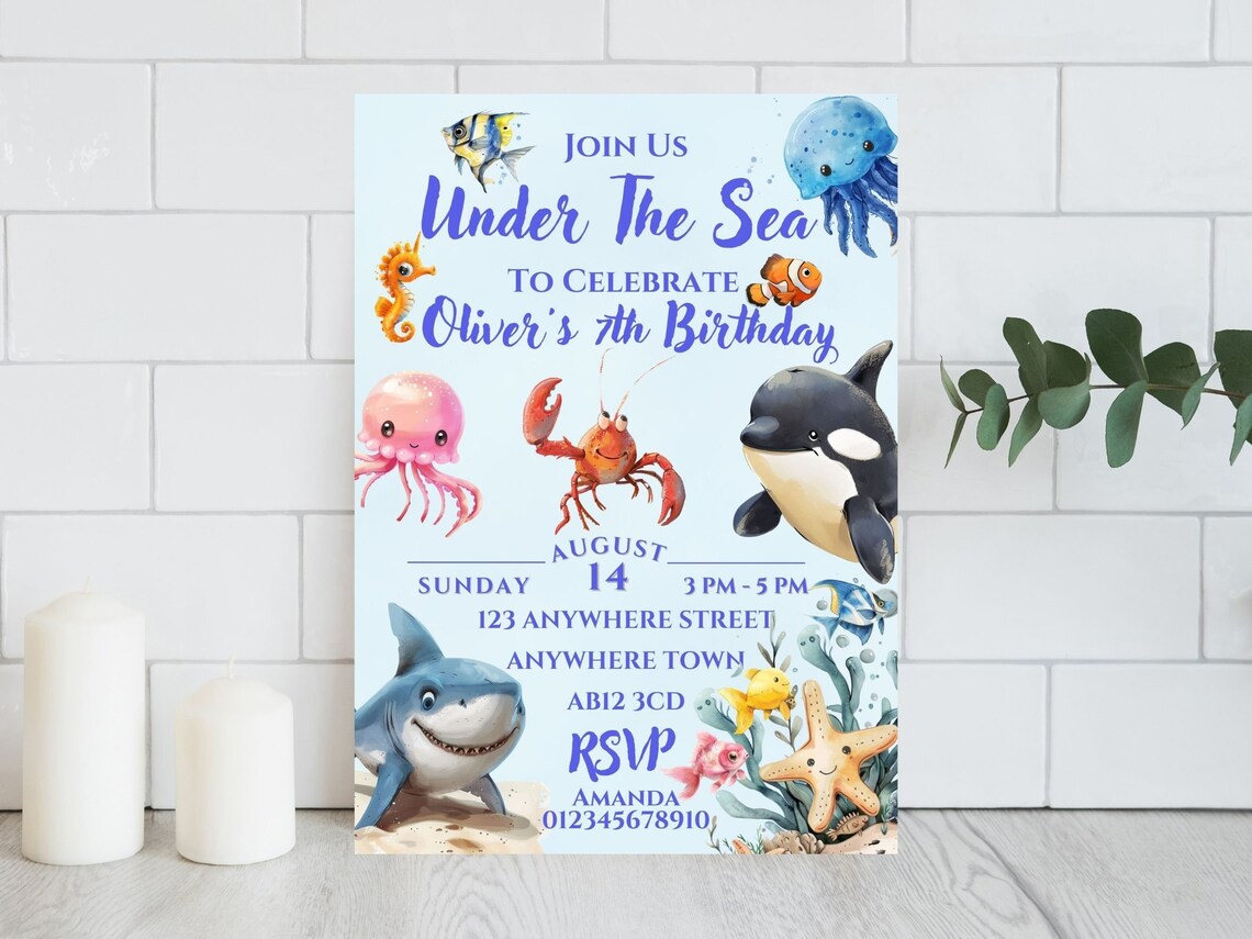 EDITABLE Birthday Under the Sea Party Invitation Template DIGITAL ...