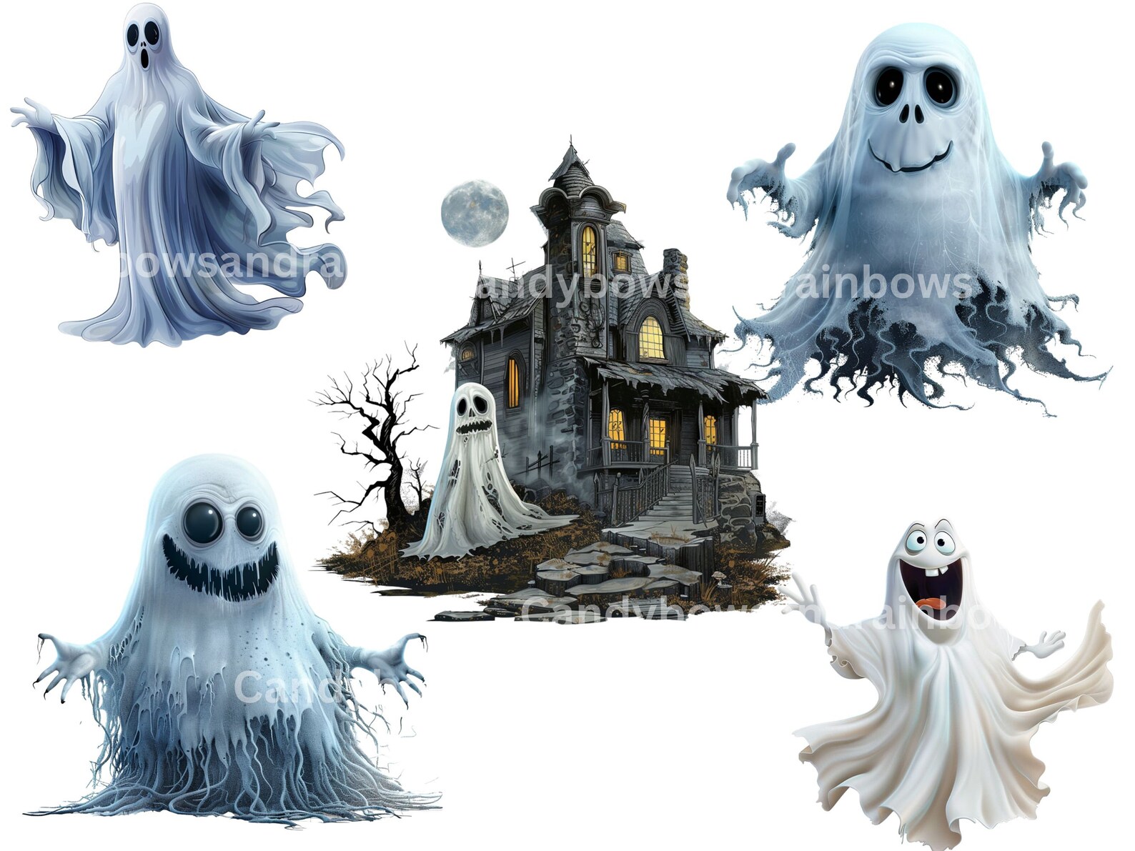 Spooky Cartoon Haunted Halloween Clipart - 30 PNG Images of Spooky ...