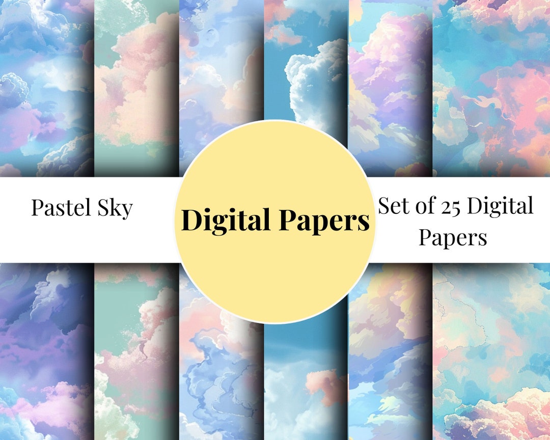 Watercolour Pastel Sky Digital Paper - 25 PNG Images of Beautiful ...