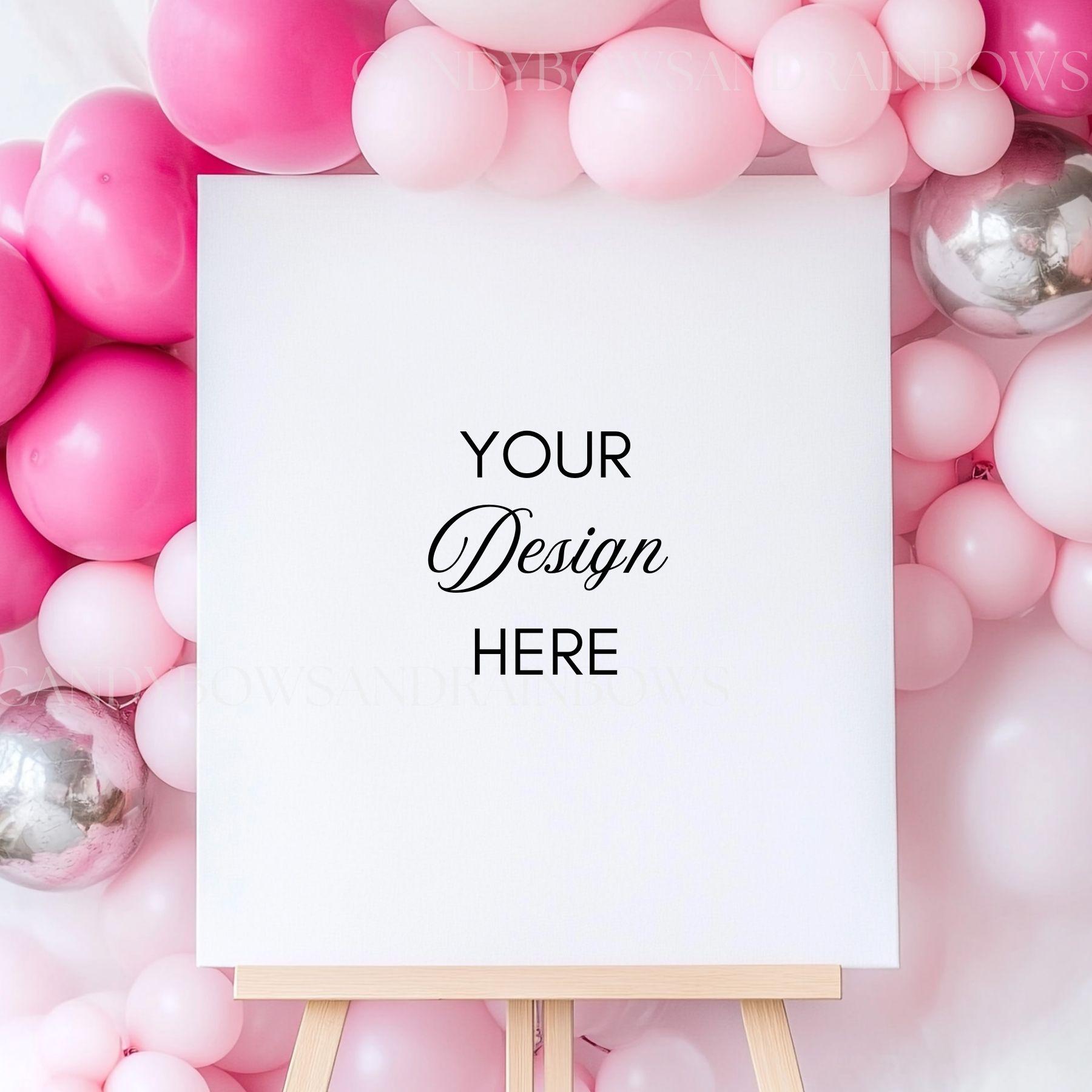 Easel Sign Mockup - Welcome Sign Background Mockup - Pink, Silver and ...