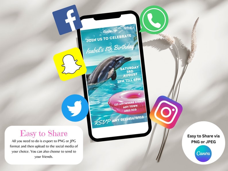 EDITABLE Dolphin Birthday Party Invitation Template DIGITAL DOWNLOAD ...