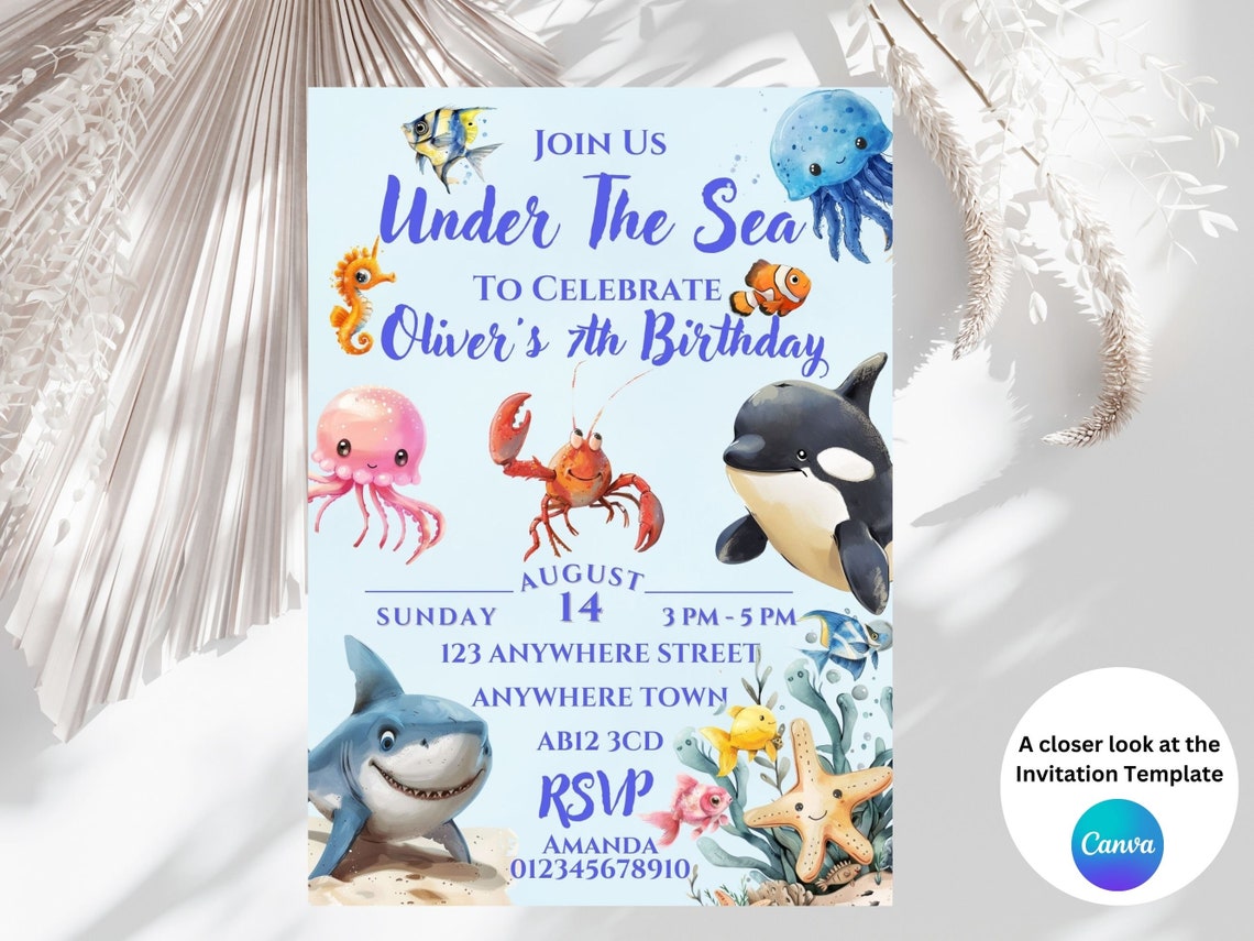 EDITABLE Birthday Under the Sea Party Invitation Template DIGITAL ...