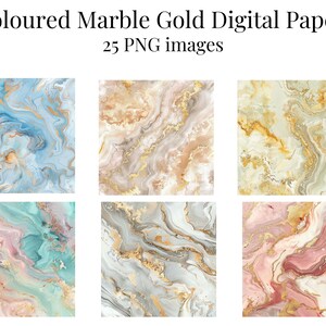 Coloured Marble Gold Digital Paper Set 2 - 25 PNG Images of Beautiful ...