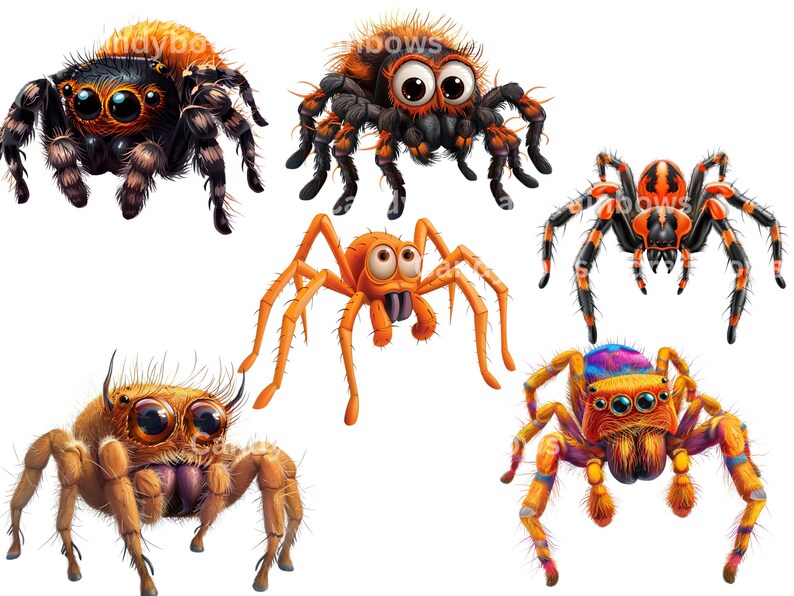 Spooky Cartoon Clipart - 30 PNG Images of Spooky Spiders - Commercial ...