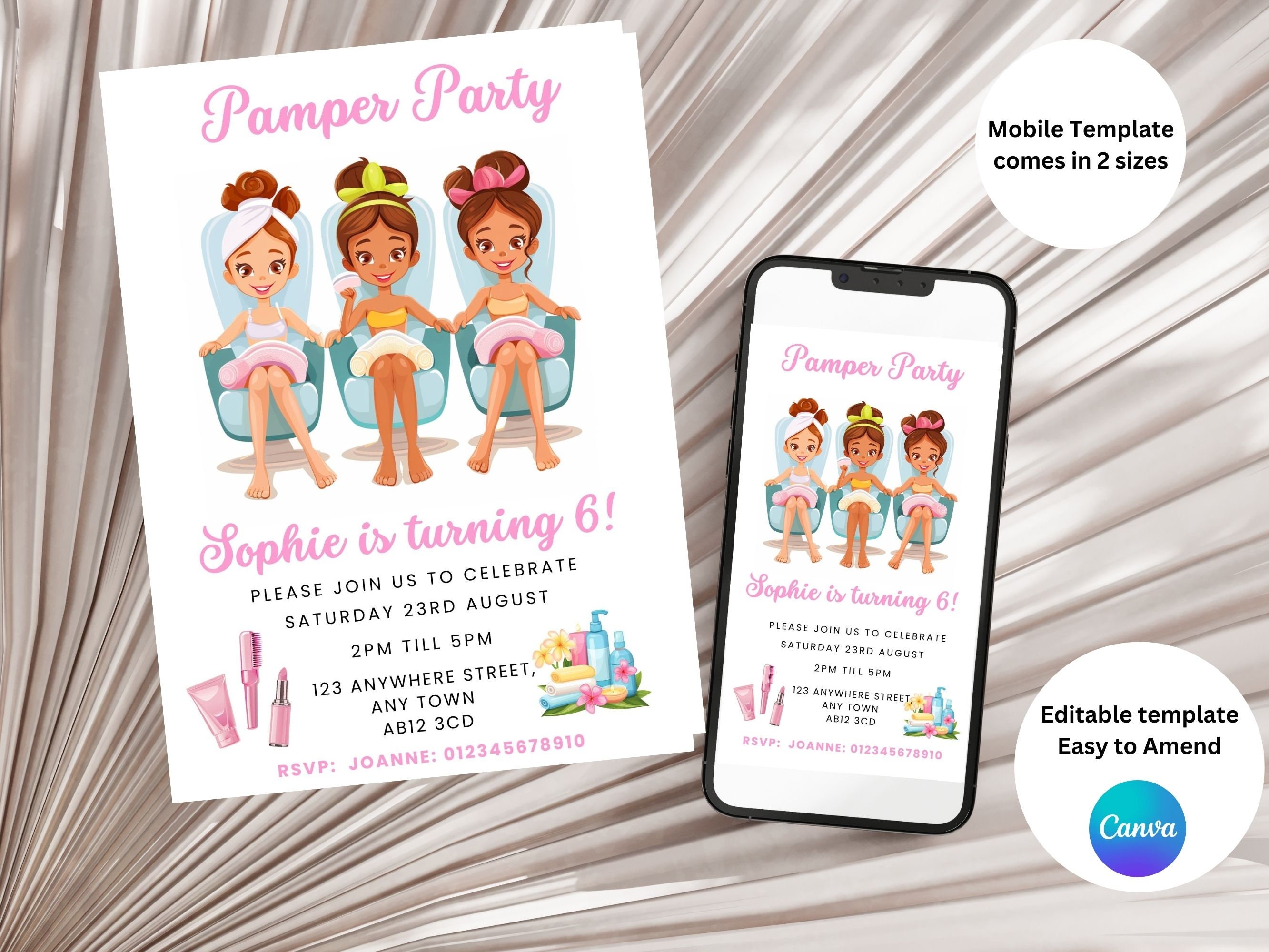 EDITABLE Birthday Party Invitation Template DIGITAL DOWNLOAD Spa Pamper ...
