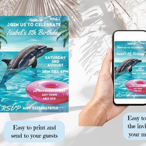 EDITABLE Dolphin Birthday Party Invitation Template DIGITAL DOWNLOAD ...