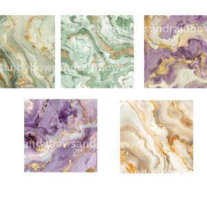 Coloured Marble Gold Digital Paper Set 2 - 25 PNG Images of Beautiful ...