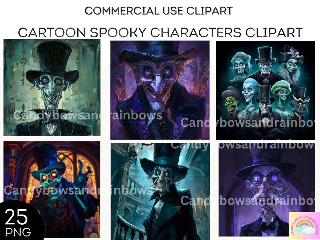Quirky Cartoon Spooky Characters Clipart - 25 PNG Images of Haunted ...
