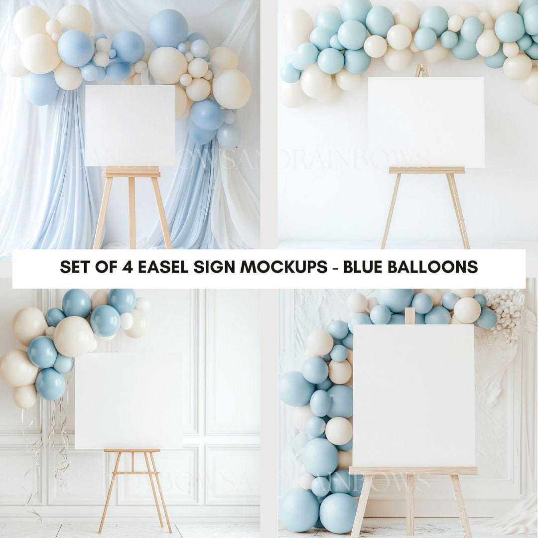 Easel Sign Mockup - Welcome Sign Background Mockup - Blue and Cream ...