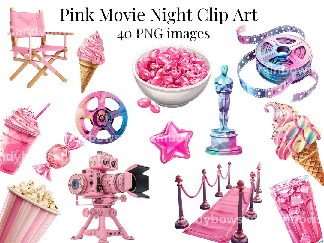Beautiful Pink Movie Night Clipart 40 PNG Images of Film and Movie ...