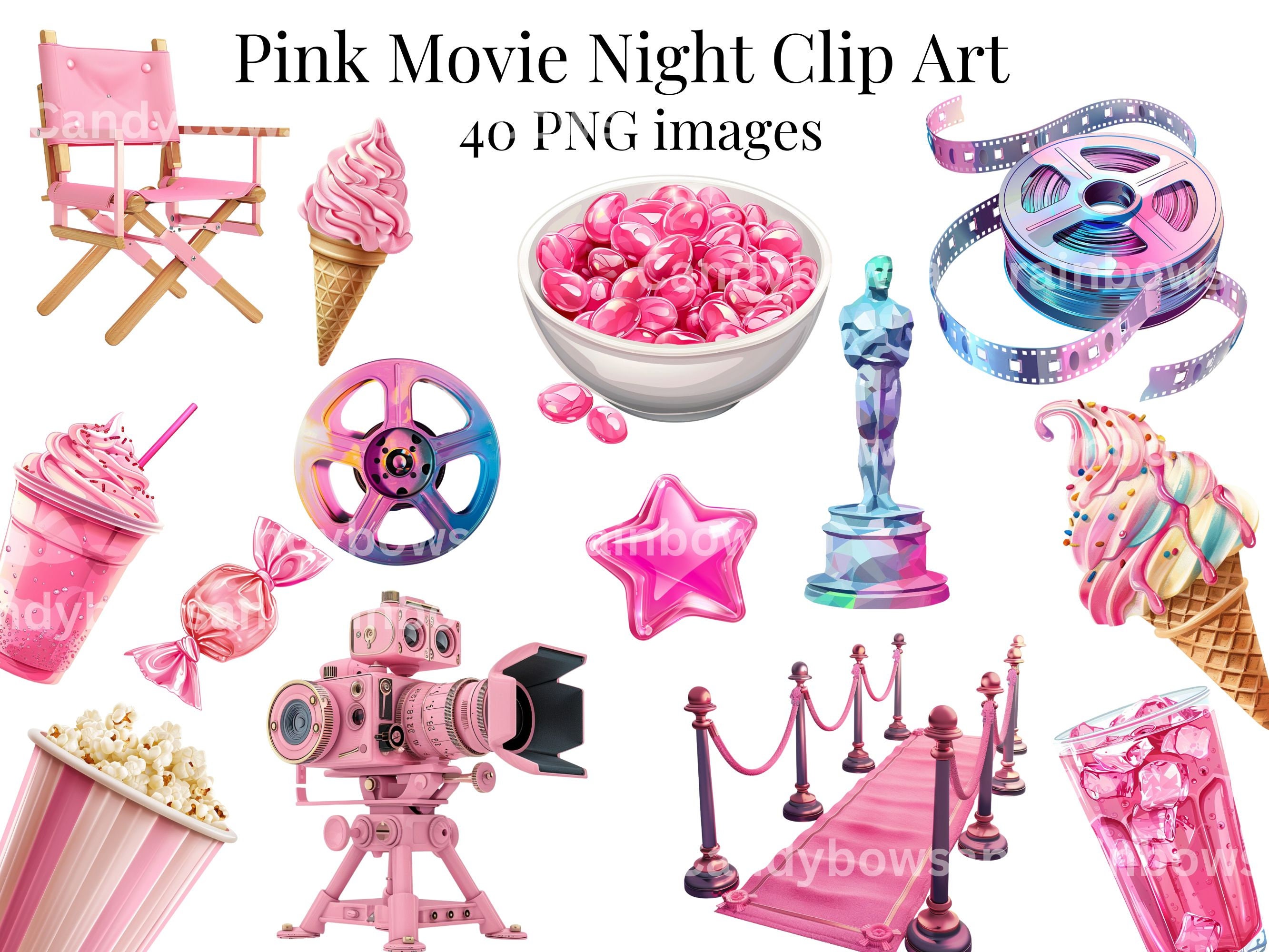 Beautiful Pink Movie Night Clipart 40 PNG Images of Film and Movie ...