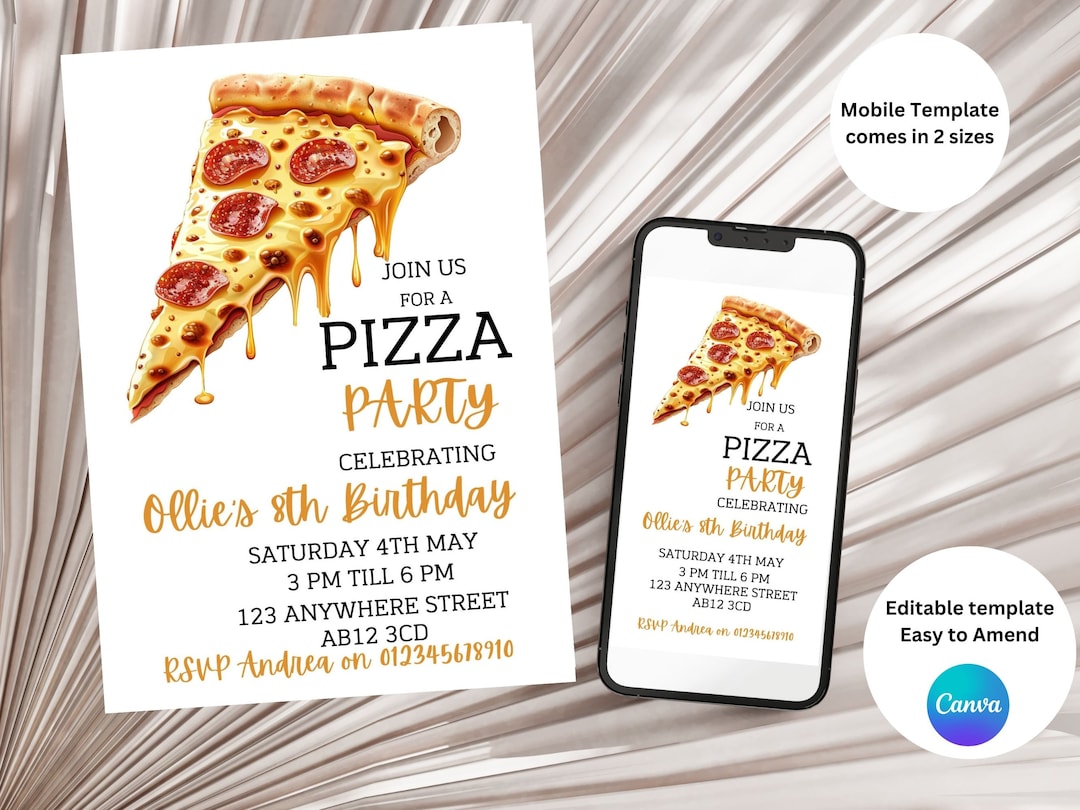 EDITABLE Pizza Slice Birthday Party Invitation Template DIGITAL ...