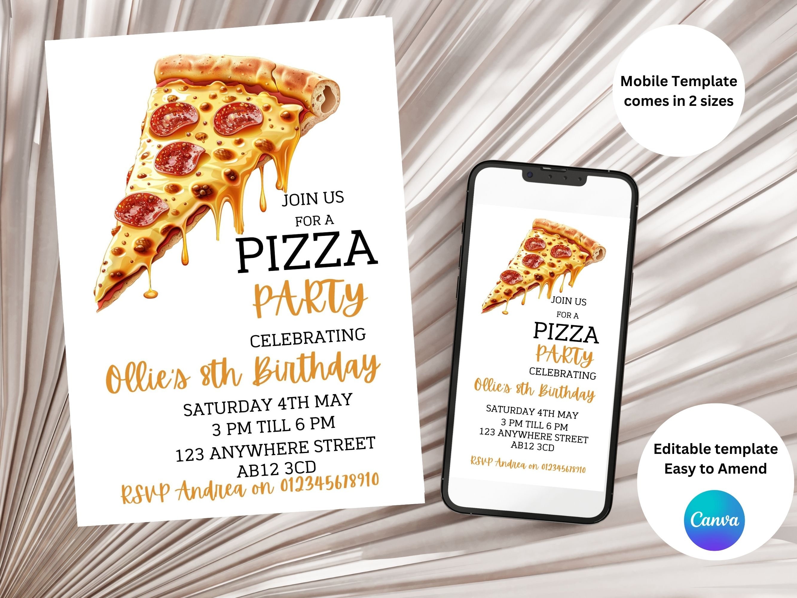 EDITABLE Pizza Slice Birthday Party Invitation Template DIGITAL ...