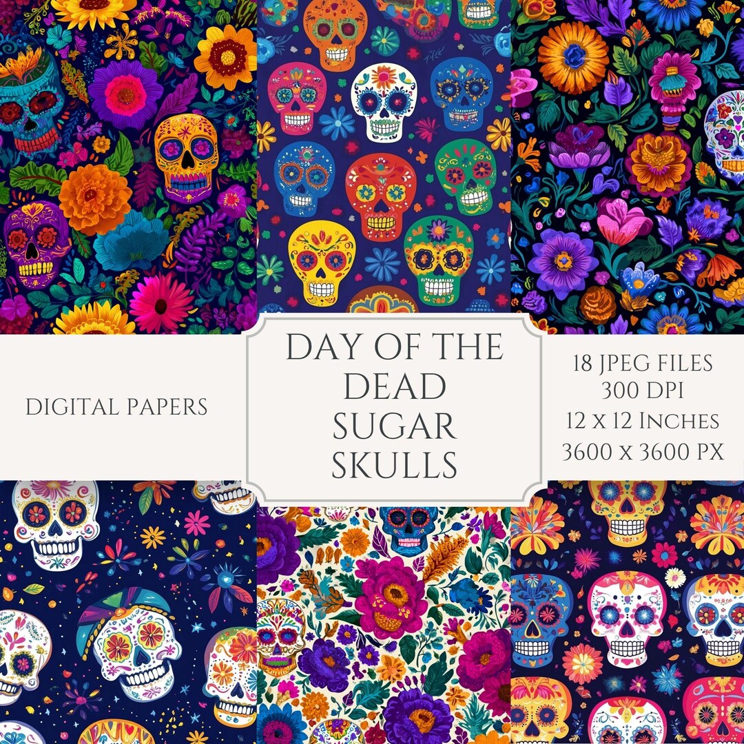 Day of the Dead Sugar Skulls Digital Papers - 18 JPG Files - 12x12 ...