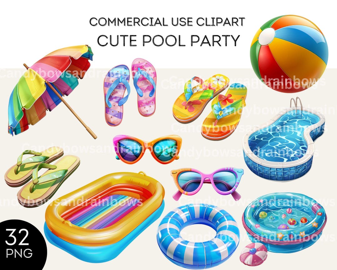 Cute and Colourful Pool Party Clipart 32 High Quality PNG Images Pool ...