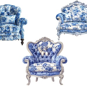 Blue Toile Clipart Upholstered Chairs - 20 PNG Images of Blue Toile ...