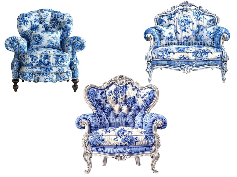 Blue Toile Clipart Upholstered Chairs - 20 PNG Images of Blue Toile ...