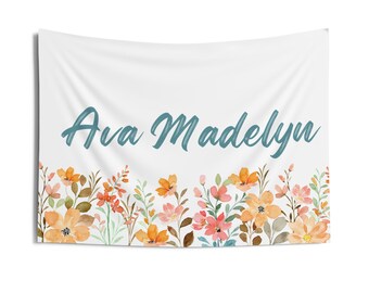 Custom Baby Name Sign | Nursery Wall Tapestry | Forest Trees Banner ...
