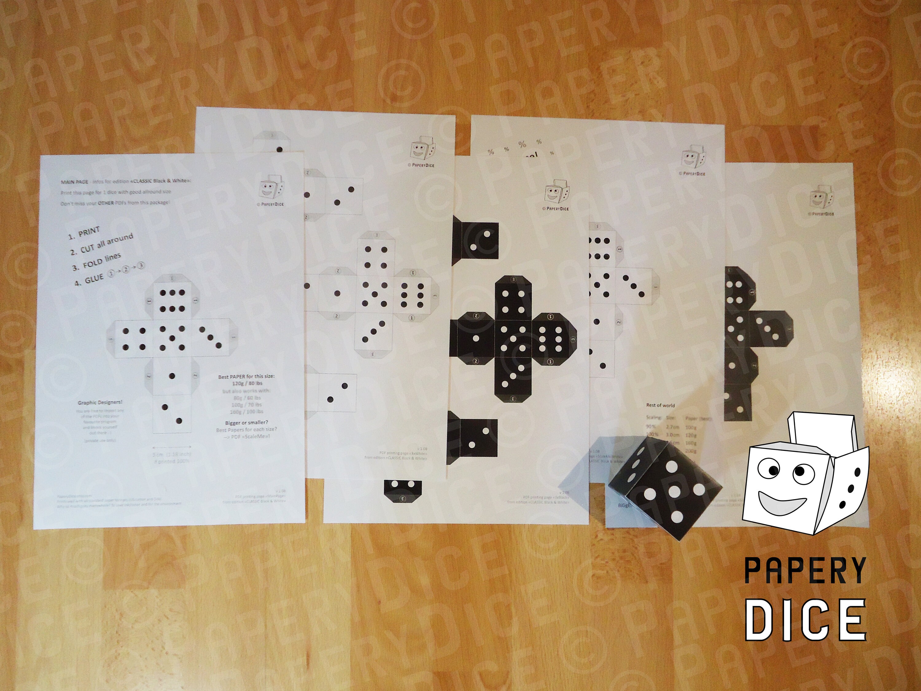 CLASSIC Black & White Printable Paper Dice With a Timeless Design - Etsy