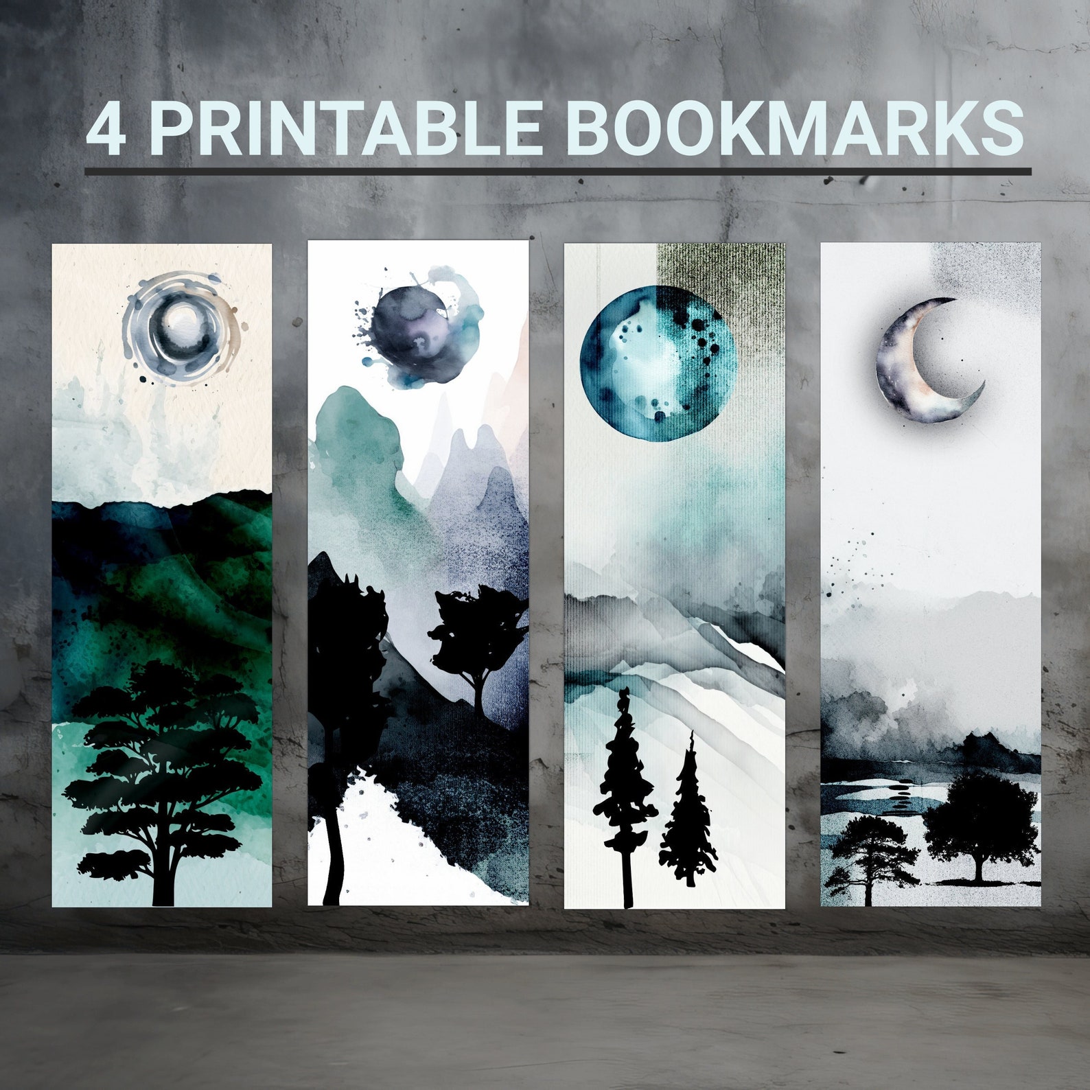 Tree Bookmarks, Moon Bookmarks, Moonlit Bookmarks, Nature Inspired ...
