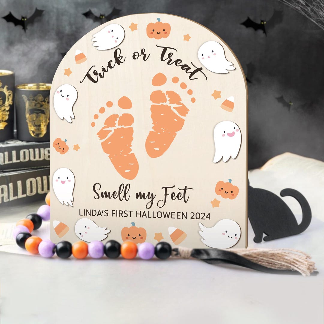 Personalized First Halloween Footprint Sign, Custom Kids Halloween ...