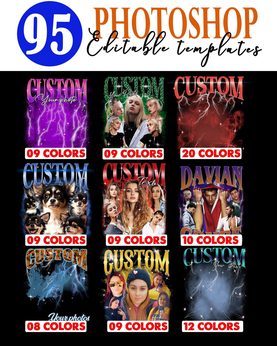 95 Bundle Pack Editable Photoshop PS Templates Bootleg Designs Custom ...