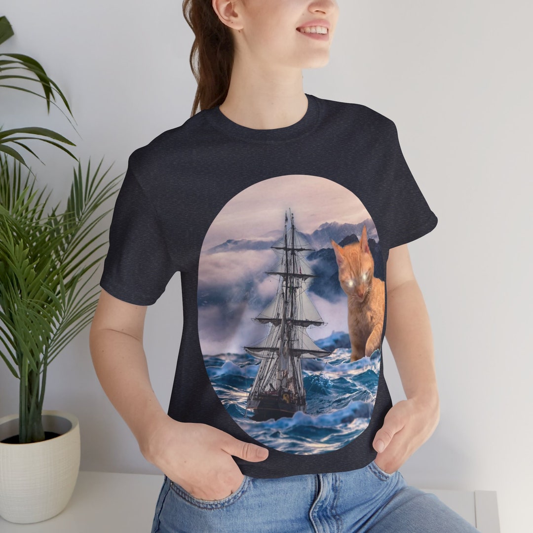 Menacing Cat Ambush T-shirt: Feline Lurking on the High Seas Unisex ...