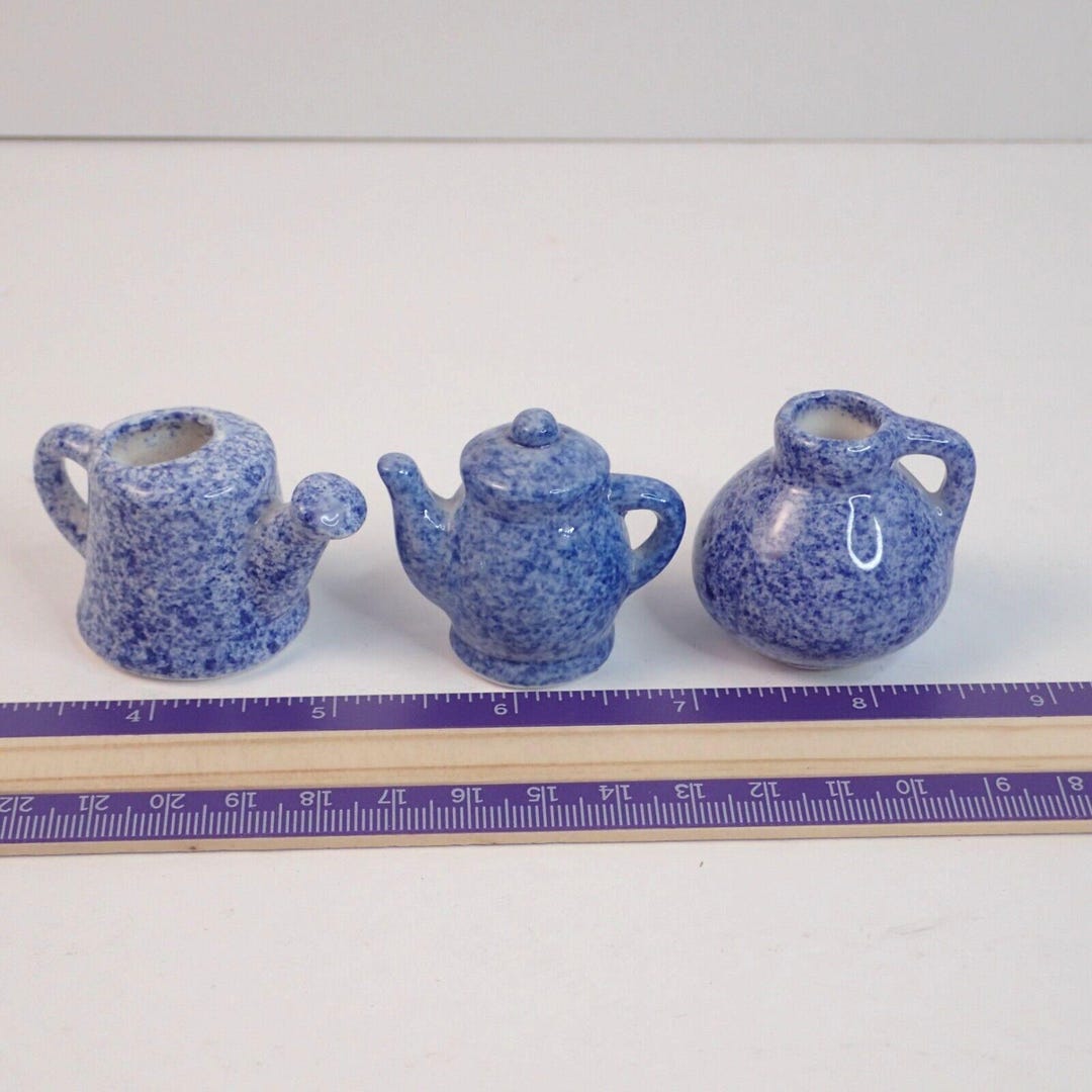 Vintage Enesco Miniature Speckled Blue Ceramic Spongeware Kitchen ...