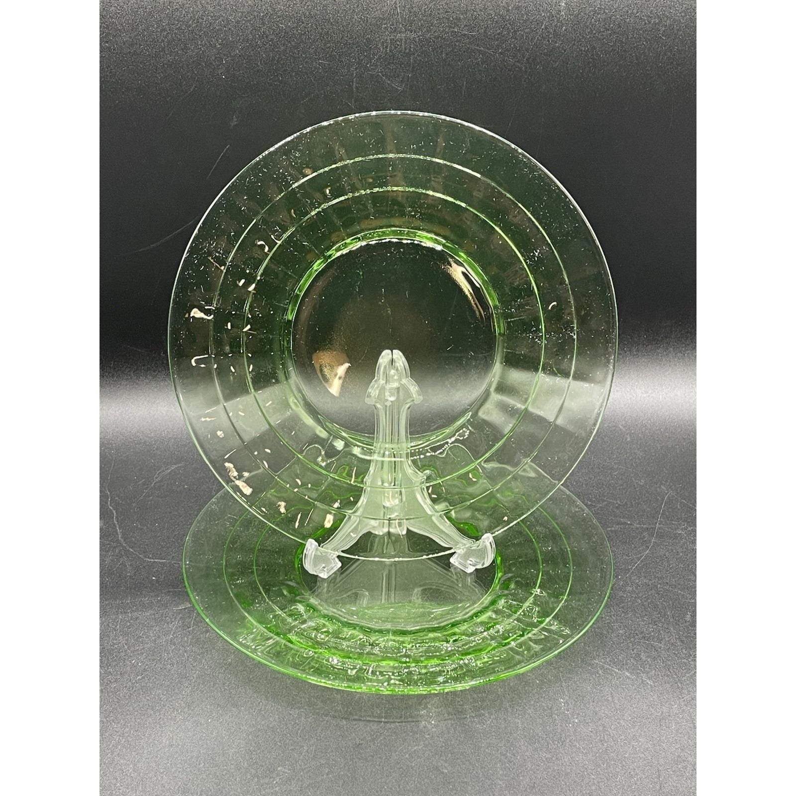Vintage Green Depression Uranium Glass Block Optic 8" Plate Set 2 - Etsy