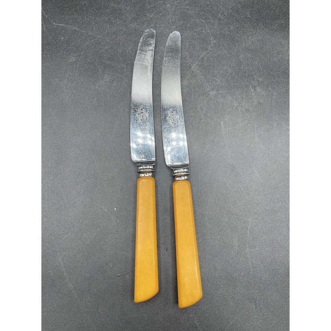 Set 2 Vintage Sheffield Cutlery Knives Set Butterscotch Bakelite ...