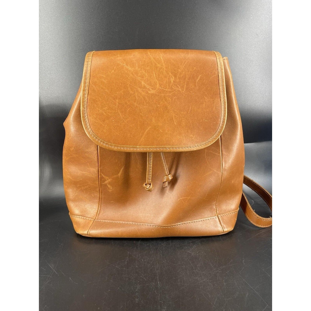 Vintage LL Bean Town and Field Brown Leather Rucksack Drawstring ...