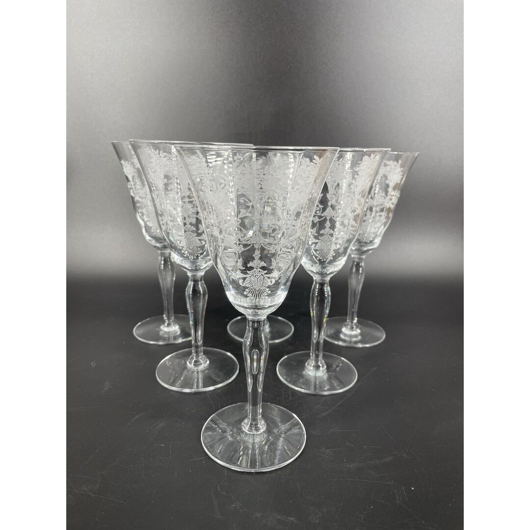 6 - Morgantown Crystal MAYFAIR Stem ETCHED Art Deco Water Wine Drinking ...